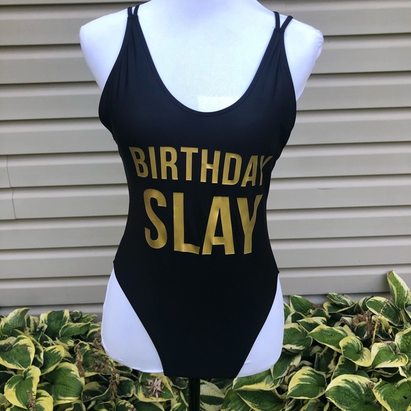 Swim | New Black Gold Birthday Slay Onepiece Swimsuit | Poshmark